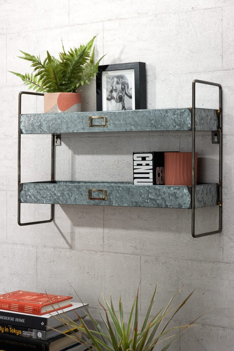 Industrial Style 2 Tier Wall Shelf - Galvanised | Vincent and Barn