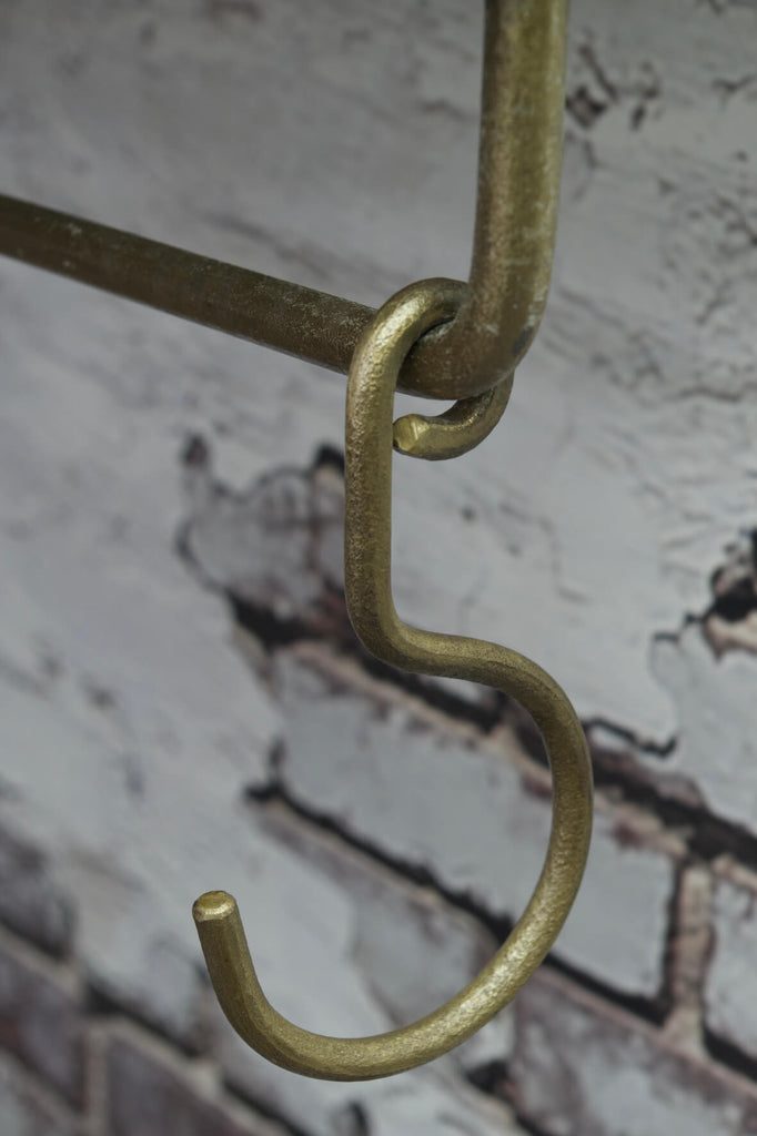 Industrial Wall Shelf with Hooks - Antique Brass | Vincent and Barn